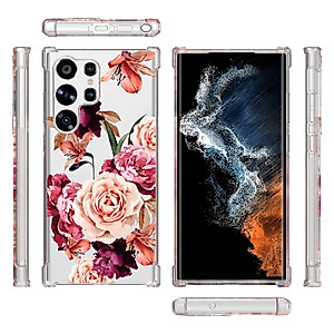 CoverON Compitable with Samsung Galaxy S23 Ultra Case for Women, Slim Floral Design Clear TPU Rubber Flexible Soft Skin Cover Protective Sleeve for Galaxy S23 Ultra Phone Case - Peony Flower