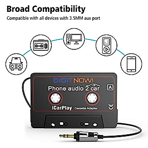 Kedok Car Cassette to Aux Adapter with 3.5MM Cable, Stereo Audio Tape Adapter for Car, Phone, iPod, MP3 Player, Laptop, Cassette Deck