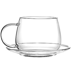 Tosnail 4 Pack 11oz Glass Cups and Saucers Set Glass Coffee Mugs Set, Coffee Cup with Handle, Drinking Glasses for Latte, Cappuccino, Mocha, Hot Chocolate, Tea, Juice and Hot or Iced Beverage