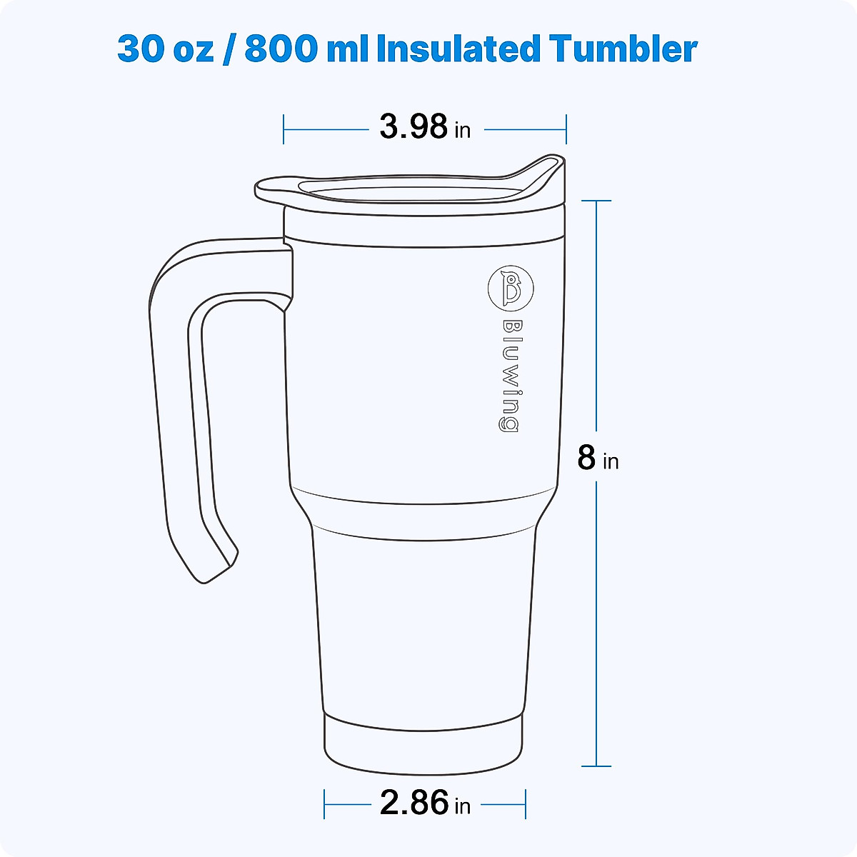 Bluwing Stainless Steel Coffee Tumbler with Handle, 30 oz Double Wall Vacuum Insulated Water Tumbler with Spill Proof Lid for Travel（Purple）