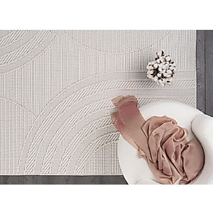 CAMILSON Micro Loop Rug 5x7 Modern Luxury Geometric Arch Area Rugs Soft High and Low Pile Stain Resistant Easy-Cleaning Non-Shedding for Living Room Office Indoor Carpet (5 x 7 / White)