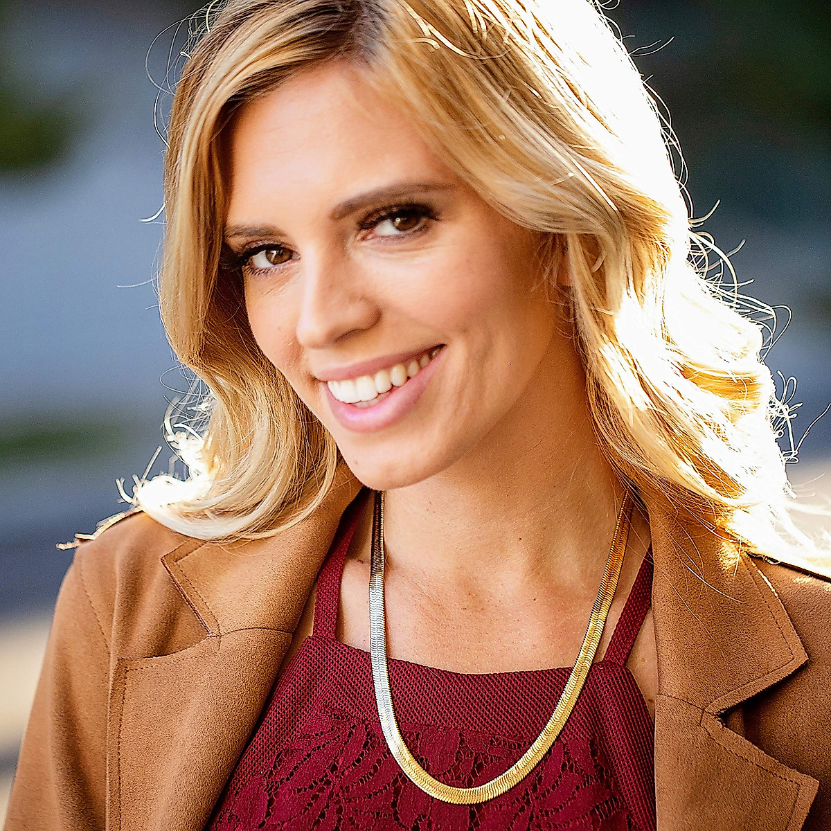 LIFETIME JEWELRY 7mm Flexible Herringbone Chain Necklace 24k Real Gold Plated (20 inches, Gold)