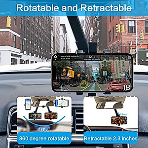 JDHDL Rear View Mirror Phone Holder, Rotatable and Retractable Car Phone Holder Mount Rearview Mirror Phone Holder for Car Compatible with All 4-7 Inch Cell Phones