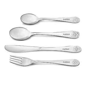 Maverton Kids Silverware in a Wooden Box – Personalized Paw Patrol Cutlery Set for Birthday – Stainless Steel Engraved Utensil Set for Boys - Flatware for child - MESSAGE