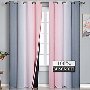 Pink and Grey Blackout Curtains 84 inch Length,Ombre Full Room Darkening Window Curtains for Living Room,Grommet Thermal Insulated Drapes,Light Blocking Curtains for Girls Bedroom,52x84 Inch, 2 Panels