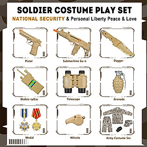 INNOCHEER Army Costume for Kids, Halloween Costumes for Boys Kids, Boys Military Soldier Costume for Boy Kids Age 3-6-8-10-12