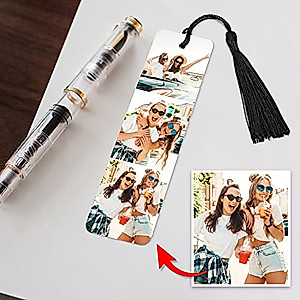 MOTICIUS Personalised Photo Bookmark, Picture Bookmark with Tassel Custom Engraved Photo Color Picture Bookmark for Girlfriend Boyfriend Teacher Family Pets Birthdays Christmas Valentine's Day Gift
