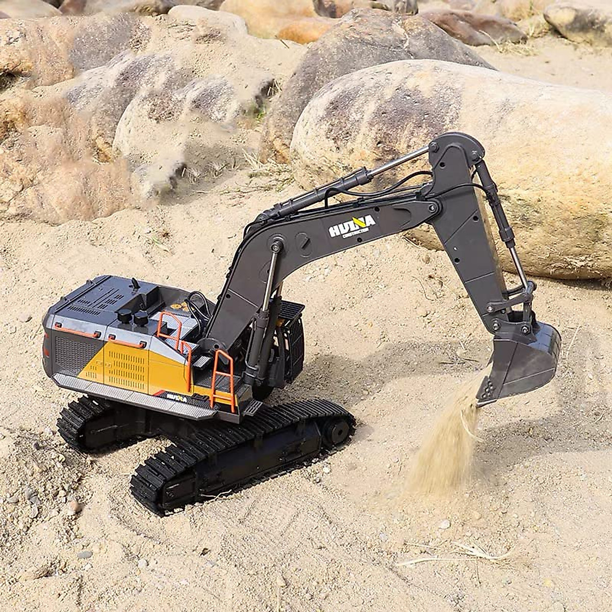Gemini&Genius Excavator Toy for Kids, Metal Construction Vehicle Track Excavator Toy 1/50 Digger Vehicle Toy, Multi-Articular Movable Excavator Arm and 360 Degree Rotate Cab Truck Toy for Kids