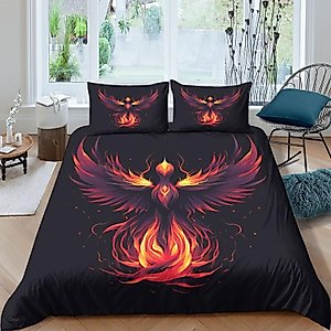 EVMILA Fire Phoenix Bedding Set 3D Printed Comforter Covers Duvet Cover Quilt Cover with Pillowcases for Childrens and Adults 3 Pieces Microfiber with Zipper Closure Twin（173x218cm）