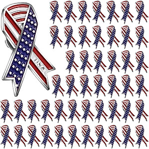 50 Pcs Memorial Day Veteran Gifts American Flag Lapel Pins Metal USA Waving Flag Pins Patriotic Ribbon Pins Bulk Independence Day Hat Pins Decorations United States Badge Pins Brooch (Bow)
