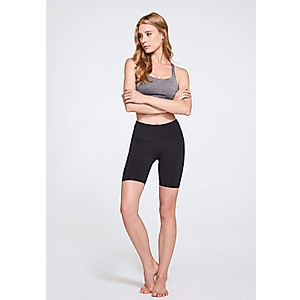 TSLA Women's High Waisted Bike Shorts, Workout Running Yoga Shorts with Pocket, Athletic Stretch Exercise Shorts, 7'' Yoga Shorts Black, Medium