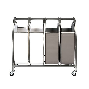 4 Pocket Laundry Hamper With Wheels by Neatfreak! - Rolling Storage Cart With 4 x Dirty Clothes Hamper Tote Bags For Towels, Blankets & Bathroom Organization - Quad Laundry Sorter - 39 x 16 x 35 in