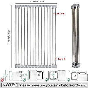 TOQI Roll Up Dish Drying Rack Over The Sink, 17.7" x 11.8" Multipurpose Rolling Dish Drainer, Foldable Roll-Up Sink Drying Rack Mat Stainless Steel Dish Rack for Kitchen Sink Counter