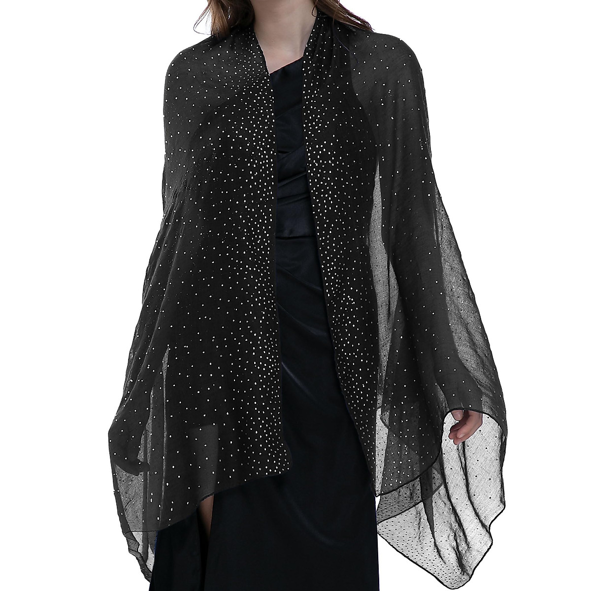 BANETTETA Shawl Silver Shawls and Wraps for Evening Dresses Shawl Shawl Wraps for Women Shawls and Wraps for Weddings Ladies Shawls and Wraps Fall (Black Silver)