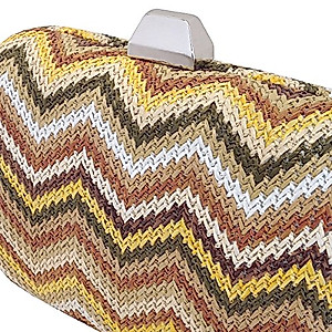 Multicolored Chevron Raffia Straw Box Clutch, Natural