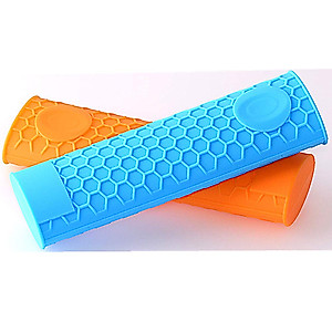 Silicone Hot Handle Holder, Heat Resistant Potholder Rubber Pot Handle Cover for Cast Iron Skillets, Sleeve Grip, Frying Pans 6X2 Inches (2 Pack, Blue Orange)