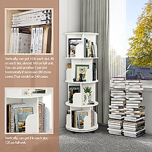 ybaymy Rotating Bookshelf 4 Tier 360° Revolving Bookcase 51"x18" Modern Floor Standing Storage Display Book Shelf Stackable Shelves for Adult Bedroom Home Living Room Study Office(with Brake Wheels)