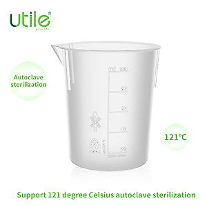 Utile 10 Pcs Plastic Beaker Set with spout of Vol.100ml, Plastic Measuring Beaker For Lab Science with Molded Graduations, 4081.0100.10