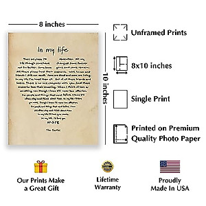 The Beatles - In My Life | Unique Word Art Music Decor Wall Art, This Ready to Frame Music Wall Art Poster Print is Good For Music Room, Office, Studio, And Man Cave Room Decor, Unframed - 8 * 10”