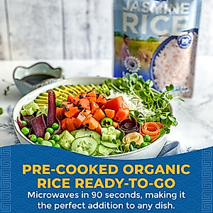 Lotus Foods Organic White Jasmine Rice Heat & Eat Pouch - Gluten Free White Rice, Organic Rice, Instant Microwave Jasmine Rice, Microwavable Pre Cooked Rice - 8 Oz (Pack of 6)