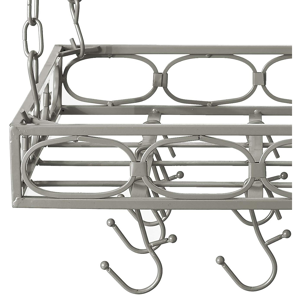 Old Dutch Rectangular Hanging Pot Rack with 16 Hooks, Antique Pewter, 36 x 18 x 4 inches