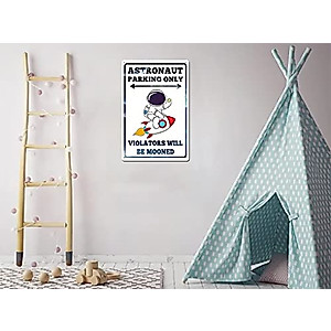 Astronaut Space Parking Only Sign Decor, Outer Space Gifts for Boys Kids Themed Bedroom Room Wall Decorations 12x8 inches Metal Tin sign Stickers Decal Stuff, Home Decor