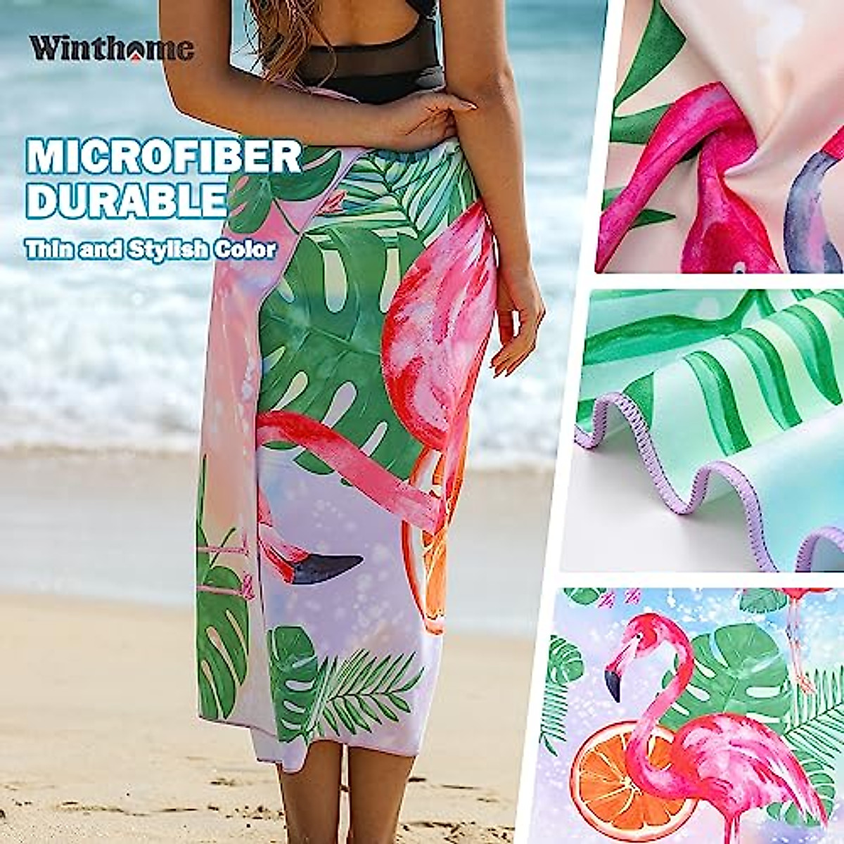 Winthome Microfiber Sand Free Beach Towel Thin Quick Fast Dry 35.4" x 70.8” Oversized Extra Large Lightweight Towels for Travel Sports Pool Swimming Bath Camping Yoga Girls Women Adults