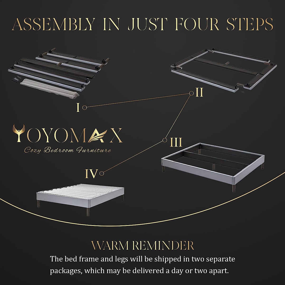 yoyomax Full Size Bed Frame, Classic Wood Platform Slats Support/Mattress Foundation/Tool-Free Assembly within 10 Mins/No Box Spring Needed, Elegant Gray