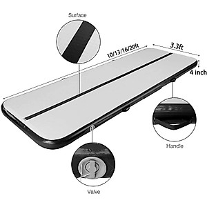 Air Track Gymnastics Tumbling Mat Inflatable 10ft 13ft 16ft 20ft Flooring Mat Yoga Training Mat 4 Inch Thickness for Home Use/Training/Cheerleading/Yoga/Water Fun (Black, 4m)