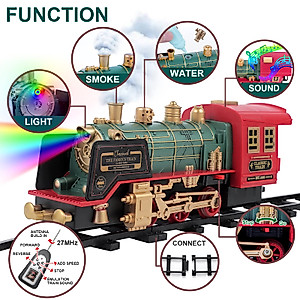 Train Set for Christmas Tree, Updated Chargeable Remote Control Electric Train Toy for Boys Girls w/Smokes, Lights & Sound, Railway Kits w/Steam Locomotive Engine, for 2 3 4 5 6 7 8+ Year Old Kids