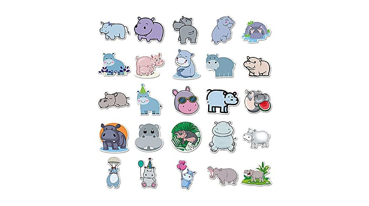 50 PCS Cute Hippo Vinyl Stickers for Water Bottles & More | Fun Kids Gift