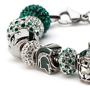 MSU Spartan Helmet Charm for Bracelets - Michigan State Spartans Charm - Hypoallergenic Stainless Steel Bracelet Beads - Michigan State Jewelr for Women
