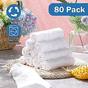 80 Pcs Bamboo Washcloths Towel Bulk 10 x 10 Inch White Washcloths Set Baby Wash Cloth for Bathroom Bamboo Soft Wash Cloths for Face Reusable Absorbent Bathroom Washcloths