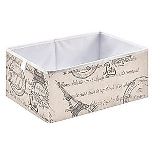 CaTaKu Eiffel Tower Beige Cube Storage Bins for Organization, Rectangular Fabric Storage Cubes Storage Bins for Cube Organizer Foldable Storage Baskets for Shelves Living Room