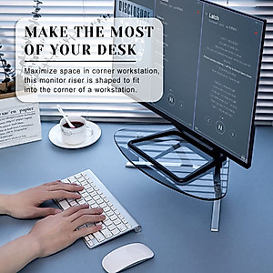 Toughened Glass Triangle Monitor Stand, Strong Load-Bearing Computer Monitor Riser, Laptop Corner Monitor Stand, Glass Screen Elevation Shelf