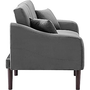 DNYN Convertible Sleeper Futon Sofa with 2 Pillows, Velvet Tufted Couch w/Metal Legs and Adjustable Backrest, for Apartment Office Small Space Living Room Furniture, Gray