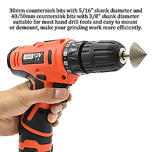 Diamond Countersink Drill Bits Chamfer Cutter 1-3/16" & 1-9/16" & 2" (30/40/50mm) Tapered 90 Degree 5/16" & 3/8" Shank Hole Grinding Tool for Glass Marble Ceramic Grit #150-3Pcs