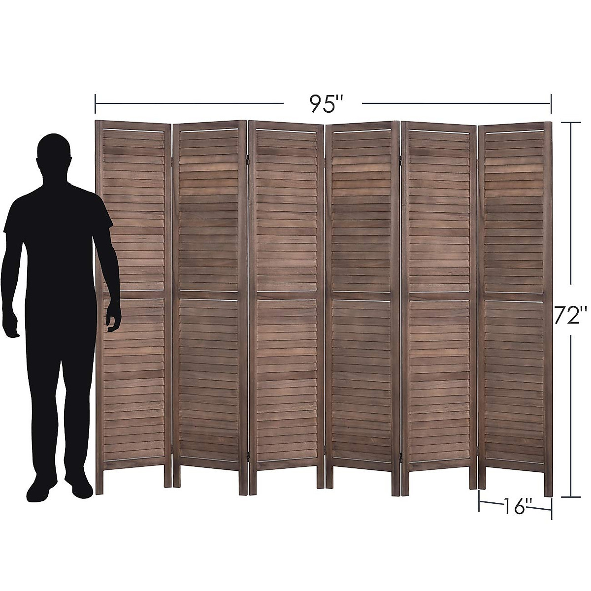 Jolicasa 5.6 ft. Tall- 16" Wide- Wood Room Divider, Divider Freestanding 6 Panels, Divider,Decorative Panel, Wooden Privacy Screen, Panels Folding Partition Wall, (Brown, Panel)