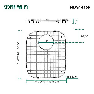 Serene Valley Sink Bottom Grid 13-11/16" X 16-5/8", Rear Drain with Corner Radius 3-1/2", Sink Protector NDG1416R