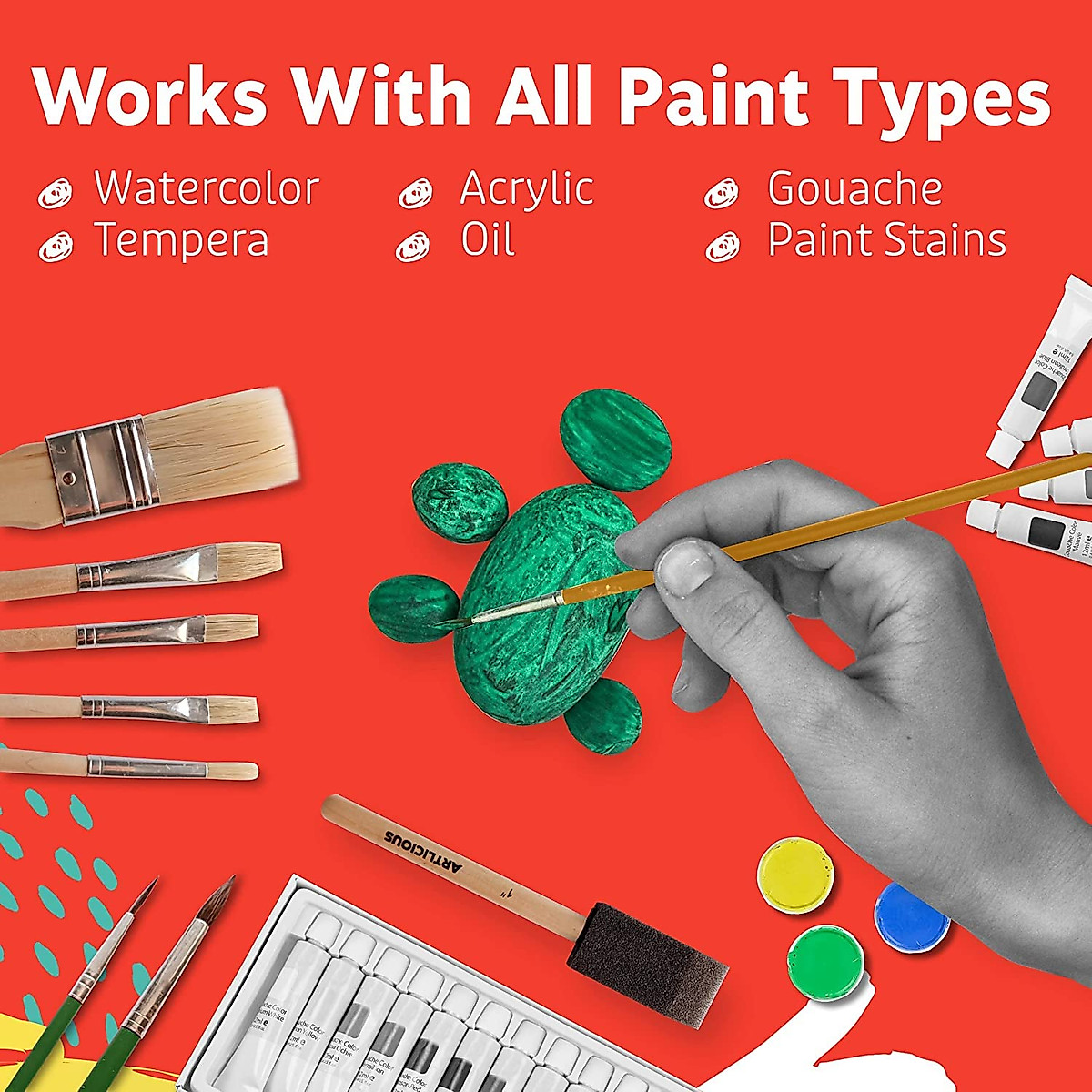 Artlicious Paint Brushes - Acrylic Paint Set and Detail Paint Brushes for Kids - Use with Craft, Watercolor, Oil, Gouache Paints, Face Art, Washable Paints, Miniature Detailing and Rock Painting