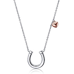 POPLYKE Horseshoe Necklace for Women Sterling Silver Horse Jewelry Gifts 15+2'' (silver)