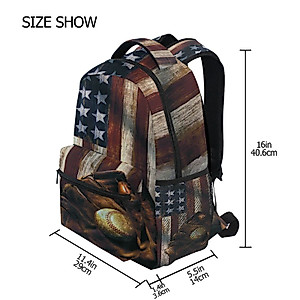 Oarencol American Flag Baseball Backpacks USA Softball Glove School Travel Book College Shoulder Bag for Women Girls Men Boys