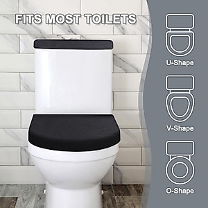 4PCS Toilet Lid Cover and Toilet Tank Cover, Stretch Toilet Lid Covers for Most Size Toilet Lids, Black and Light Gray