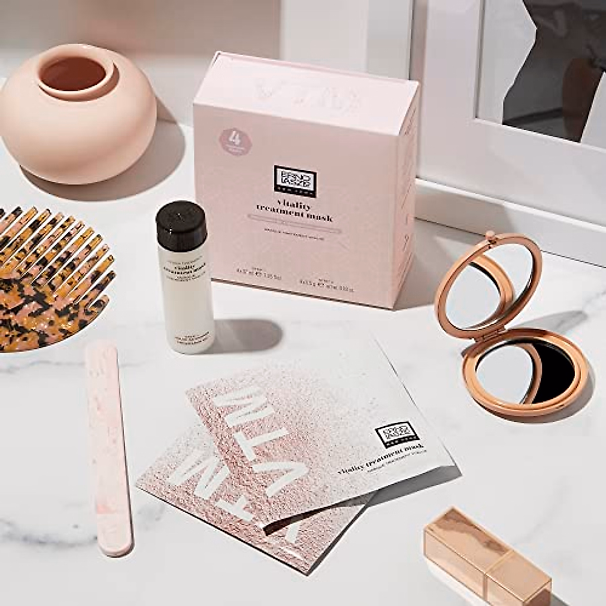 Erno Laszlo Vitality Treatment Mask, Pink Face Mask Peel, Hydrate and Illuminate, Mineral Powder Blend with Serum Lotion, 4 Pack of Masks (1.25 Fl Oz Each)