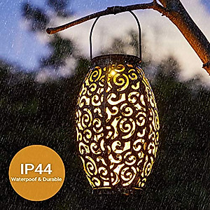 Solar Lanterns Outdoor, 2 Pack Solar Garden Lanterns Waterproof, LED Hanging Lanterns Solar Powered with Handle, Decorative Retro Metal Solar Lights for Table Patio Yard Pathway Walkway Christmas