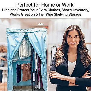 Formosa Covers Portable Garment Rolling Rack Cover - Protect Your Clothes from Dust Keep Your Room Looking Organized in Glacier Blue (Cover Only) (48"W x 18"D x 75"H)