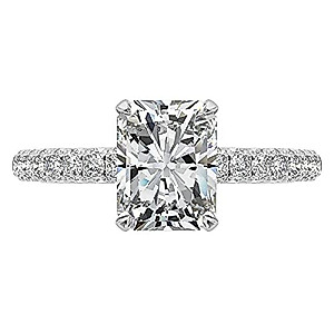Kiara Gems 1.60 CT Radiant Moissanite Engagement Ring Wedding Bridal Ring Set Solitaire Accent 4-Prong-Setting 10K 14K 18K Solid Gold Sterling Silver Anniversary Promise Ring Gift for Her (11.5)