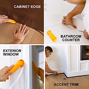 InstaTrim Flexible Self-Adhesive Trim Bundle with Applicator - Trim Caulking Kit with 10 ft White 1/2 in Wide Caulk Strip, 6 Corner and End Caps, and Applicator Tool