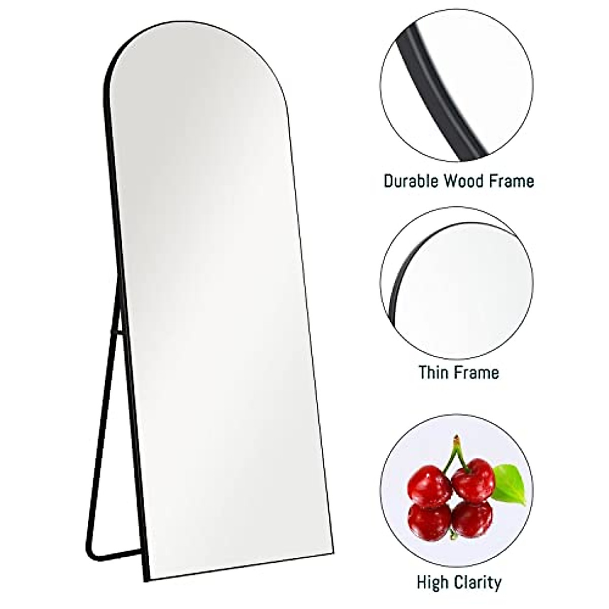 Natsukage Arched Floor Mirror Full Length Mirror Large Long Arched Mirror Wall Mounted Mirror Full Body Dressing Mirror for Bathroom/Bedroom/Living Room Polystyrene Frame(Arched Black, 65" x 22")