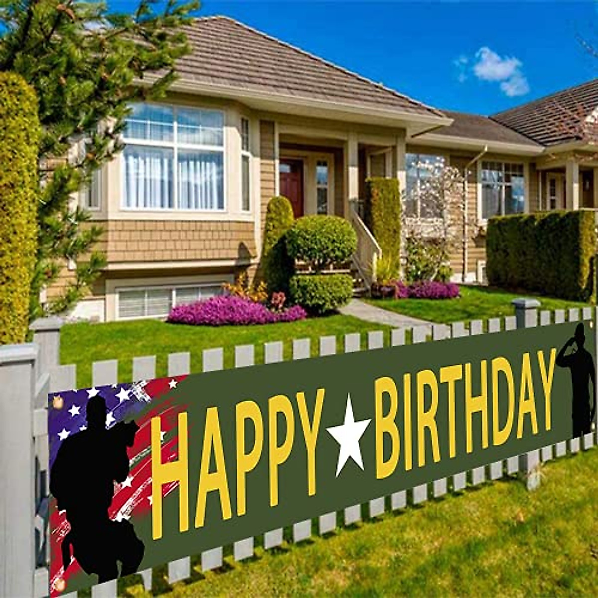 Gz party American Flag Military Theme Happy Birthday Banner,Patriotic Military Theme Birthday Backdrop Banner for US ArmyNavyAIR ForceMarine CorpsPoliceman Birthday Decoration